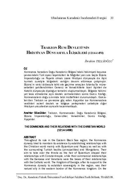 (PDF) Trabzon Rum Devleti̇’Ni̇n Hri̇sti̇yan Dünyasiyla İli̇şki̇leri̇ ...