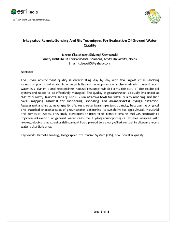 (PDF) Integrated Remote Sensing And Gis Techniques For Evaluation Of ...