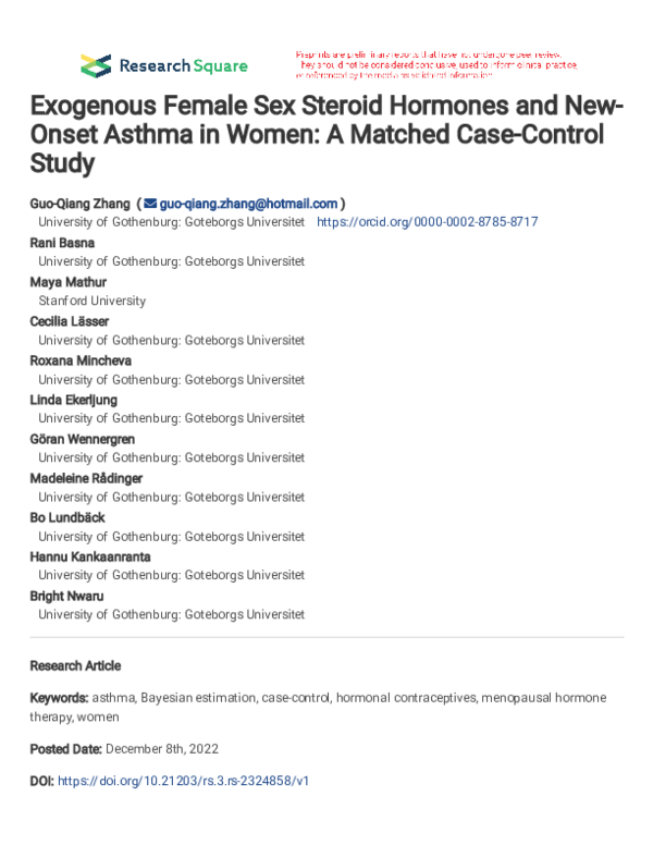 (PDF) Exogenous Female Sex Steroid Hormones and New-Onset Asthma in ...