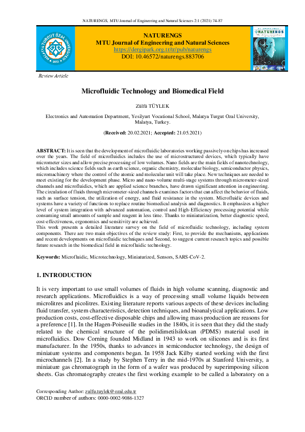 (PDF) Microfluidic Technology and Biomedical Field