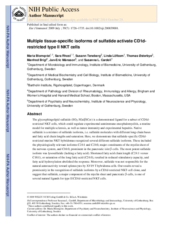 (PDF) Multiple tissue‐specific isoforms of sulfatide activate CD1d ...