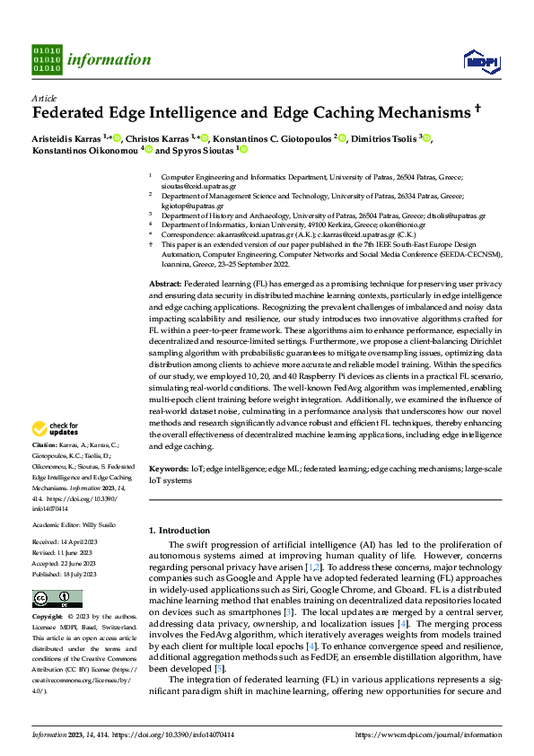 (PDF) Federated Edge Intelligence and Edge Caching Mechanisms