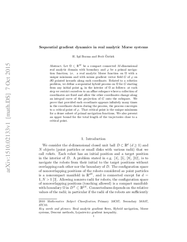 (PDF) Sequential gradient dynamics in real analytic Morse systems