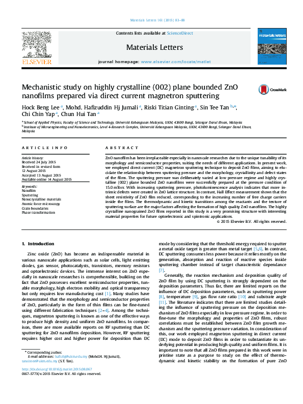 (PDF) Mechanistic study on highly crystalline (002) plane bounded ZnO ...
