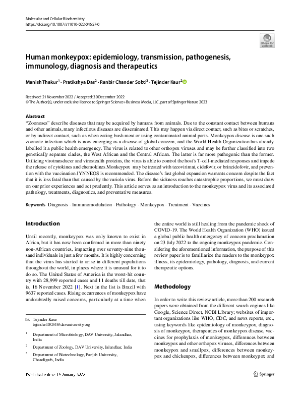 (PDF) Human monkeypox: epidemiology, transmission, pathogenesis ...