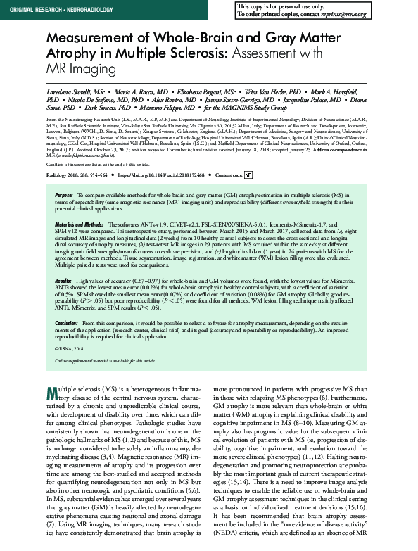 (PDF) Measurement of Whole-Brain and Gray Matter Atrophy in Multiple ...