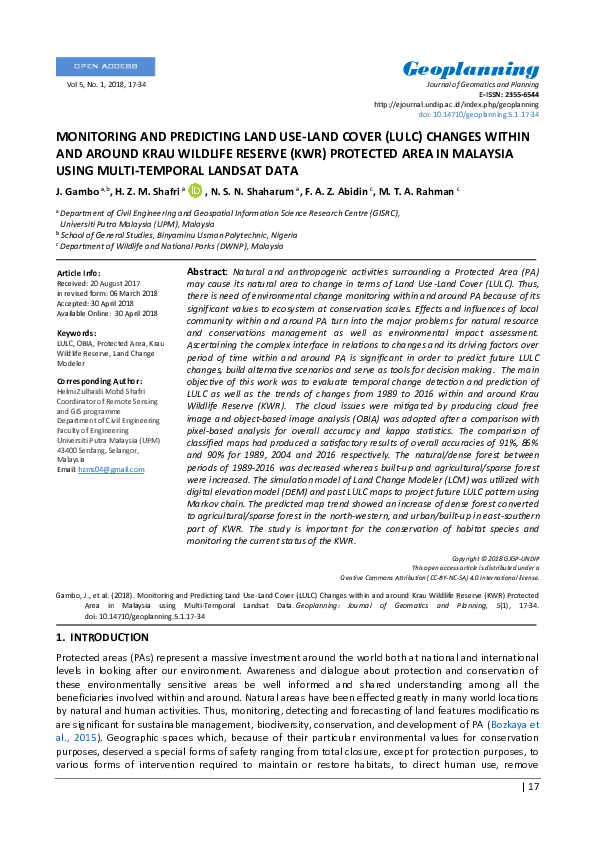 (PDF) Monitoring and Predicting Land Use-Land Cover (Lulc) Changes Within and Around Krau ...