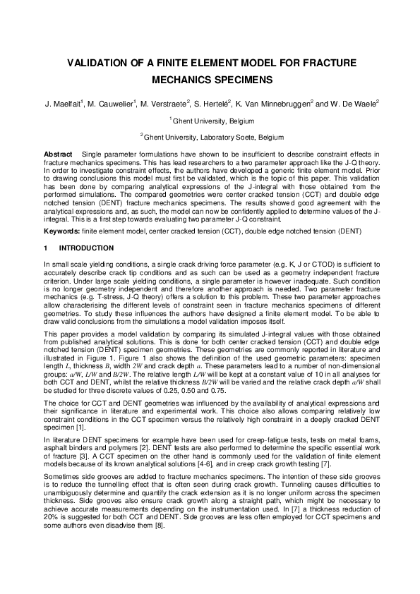 (PDF) Validation of a finite element model for fracture mechanics specimens
