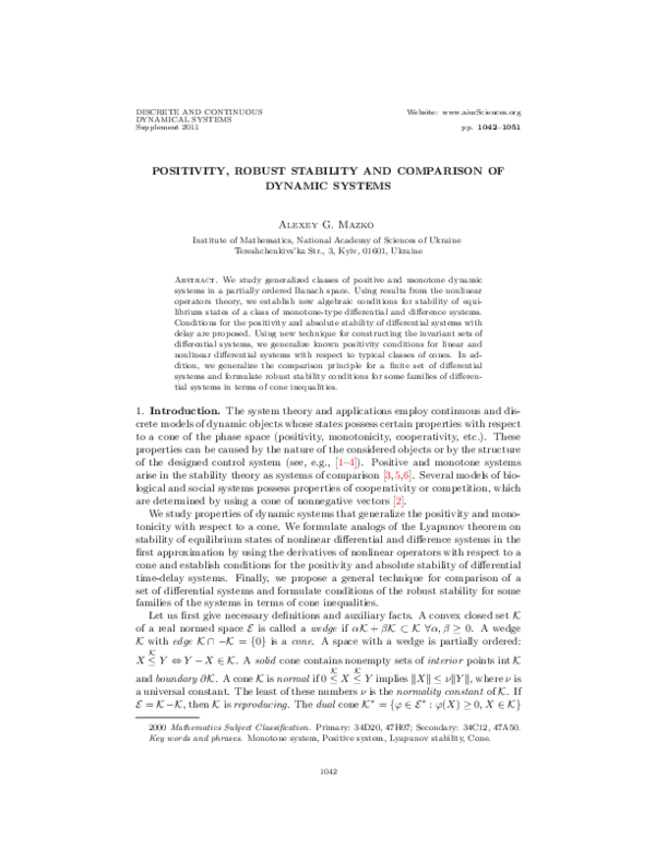 (PDF) Positivity, robust stability and comparison of dynamic systems | Alexey G . Mazko ...