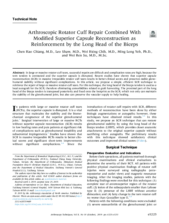 (PDF) Arthroscopic Rotator Cuff Repair Combined With Modified Superior Capsule Reconstruction as ...