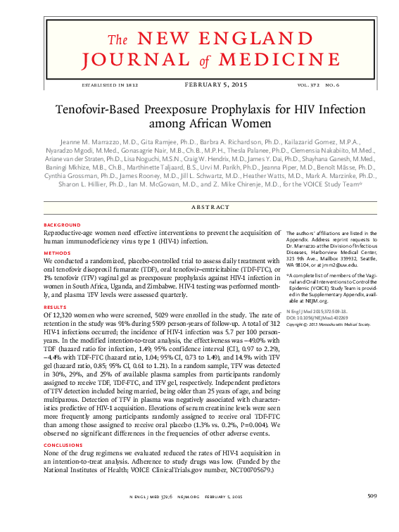 (PDF) Tenofovir as PrEP for HIV in African Women