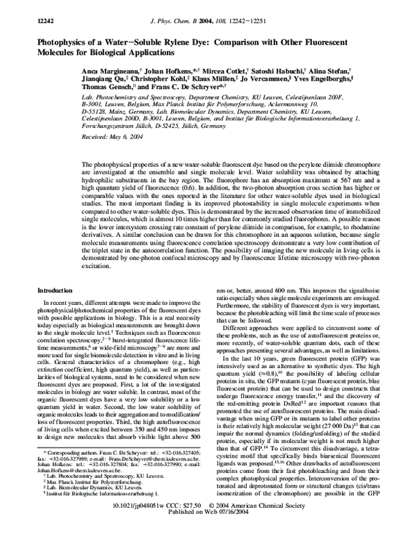 (PDF) Photophysics of a Water−Soluble Rylene Dye: Comparison with Other ...