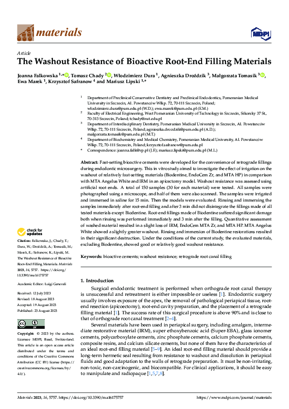(PDF) The Washout Resistance of Bioactive Root-End Filling Materials
