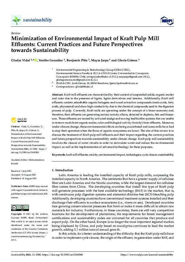 (PDF) Minimization of Environmental Impact of Kraft Pulp Mill Effluents: Current Practices and ...