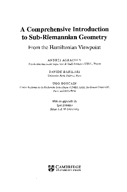 (PDF) A Comprehensive Introduction to Sub-Riemannian Geometry