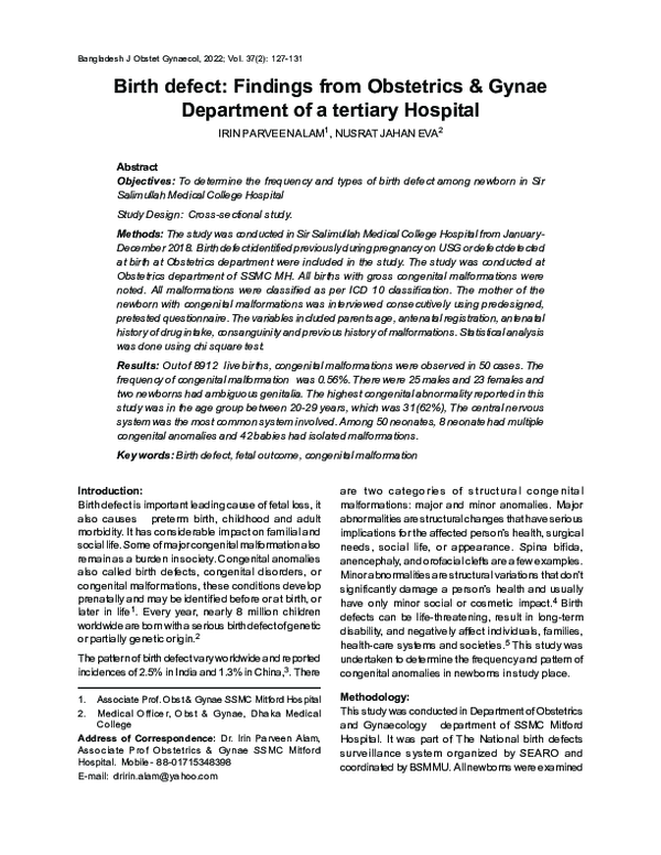 (PDF) Birth defect: Findings from Obstetrics & Gynae Department of a ...