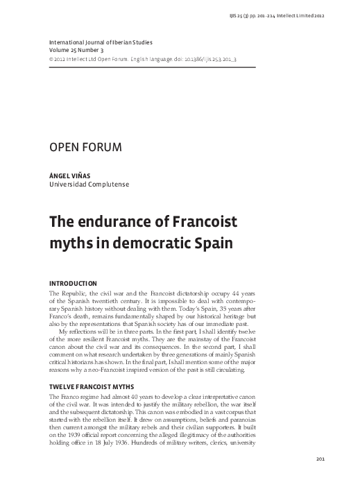 (PDF) The endurance of Francoist myths in democratic Spain
