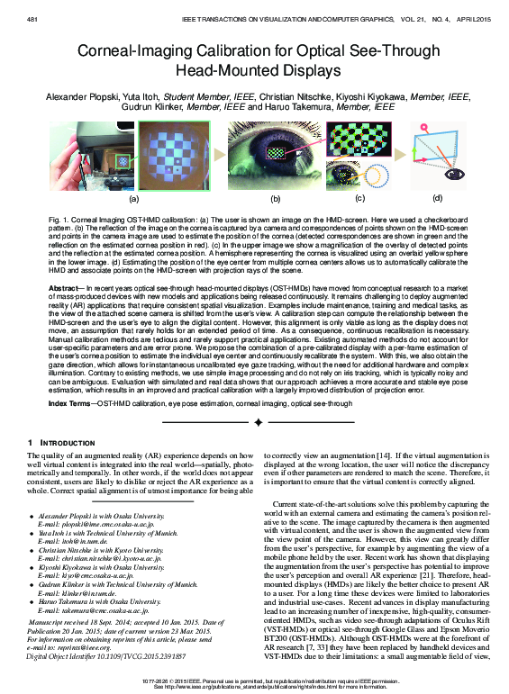 (PDF) Corneal-Imaging Calibration for Optical See-Through Head-Mounted ...