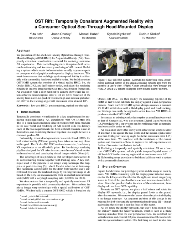 (PDF) OST Rift: Temporally consistent augmented reality with a consumer optical see-through head ...