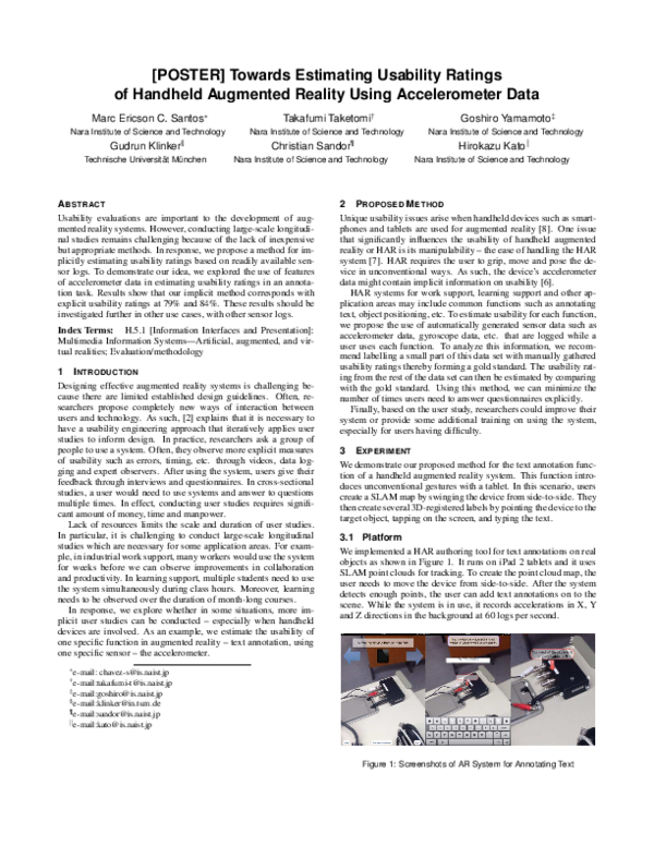 (PDF) [POSTER] Towards Estimating Usability Ratings of Handheld Augmented Reality Using ...