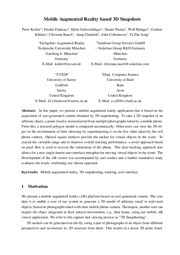 (PDF) Mobile augmented reality based 3D snapshots