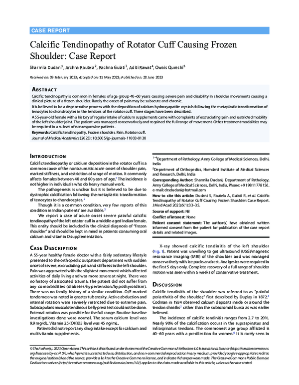(PDF) Calcific Tendinopathy of Rotator Cuff Causing Frozen Shoulder ...