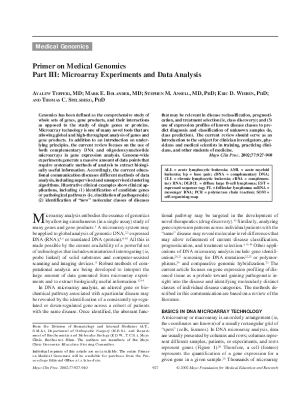 (PDF) Primer on Medical Genomics Part III: Microarray Experiments and Data Analysis
