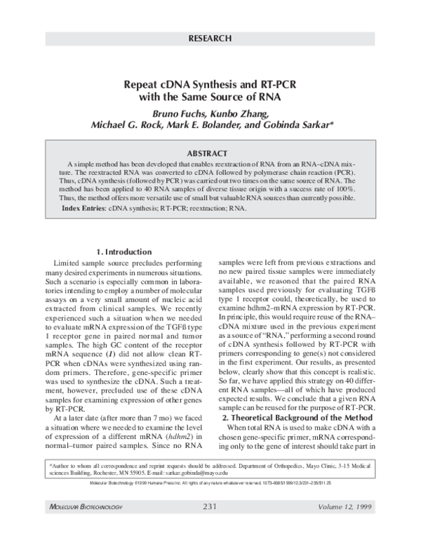 (PDF) Dual cDNA Synthesis from Single RNA Source