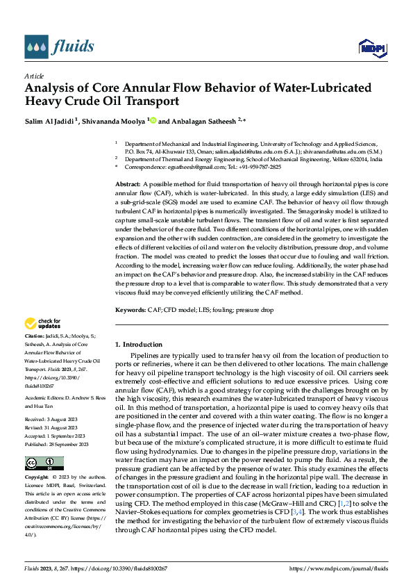 (PDF) Analysis of Core Annular Flow Behavior of Water-Lubricated Heavy Crude Oil Transport ...