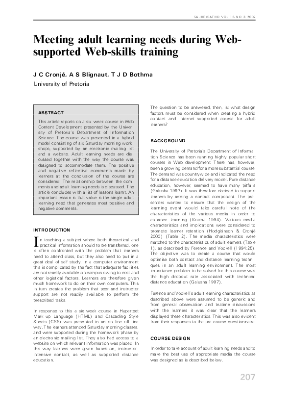 (PDF) Meeting adult learning needs during web-supported web-skills training