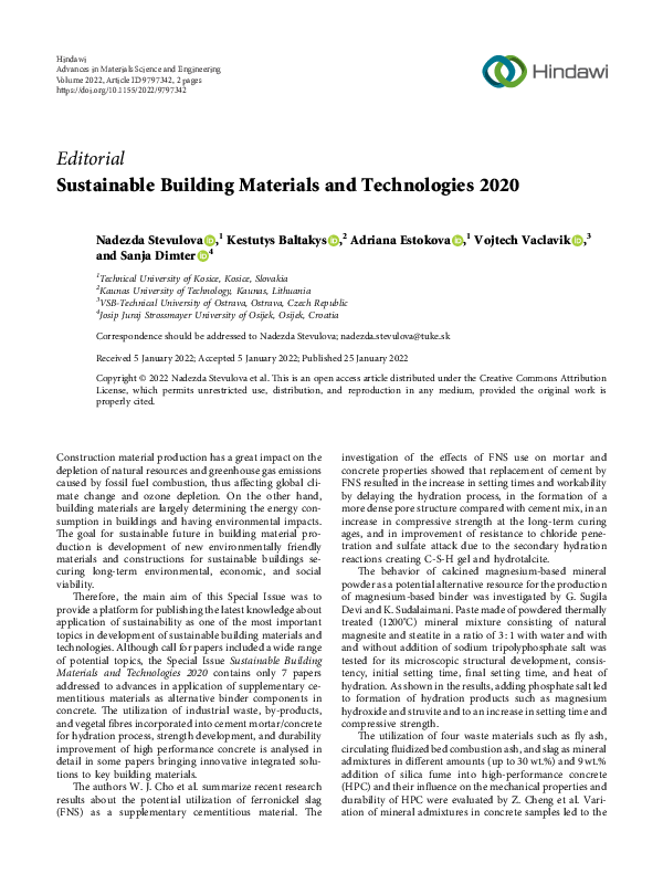 (PDF) Sustainable Building Materials and Technologies 2020