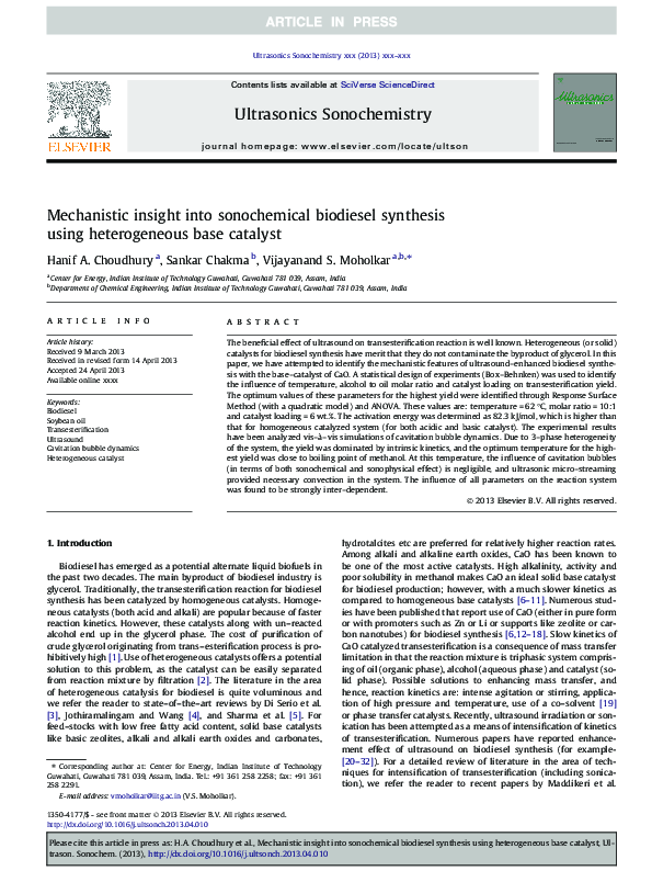 (PDF) Mechanistic insight into sonochemical biodiesel synthesis using ...
