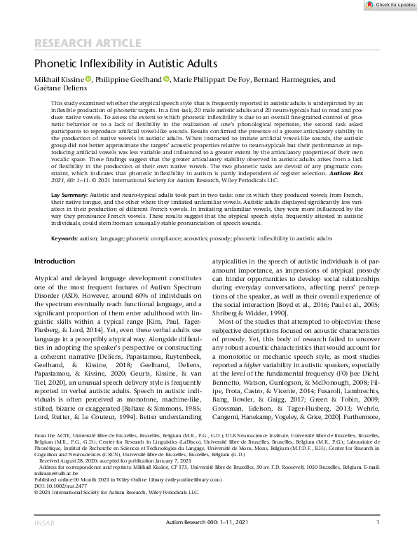 (PDF) Phonetic Inflexibility in Autistic Adults