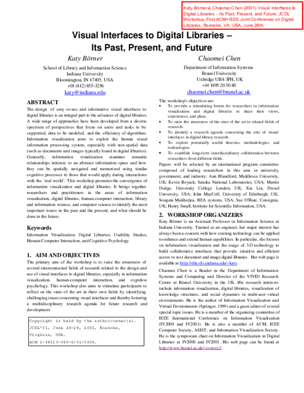 (PDF) Visual Interfaces to Digital Libraries - Its Past, Present, and ...