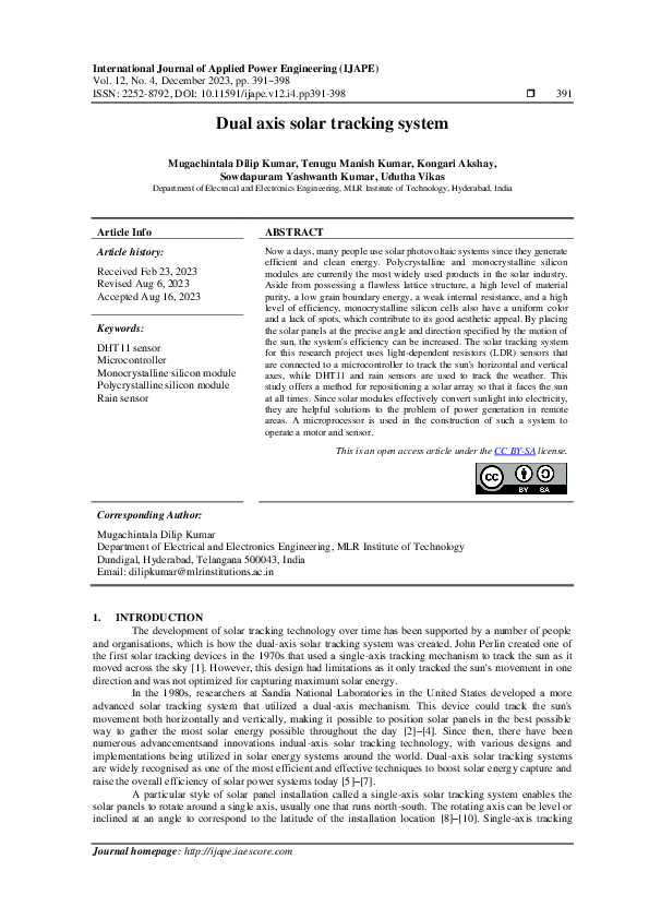 (PDF) Efficient Dual-Axis Solar Tracking System (PDF) Efficient Dual-Axis Solar Tracking System