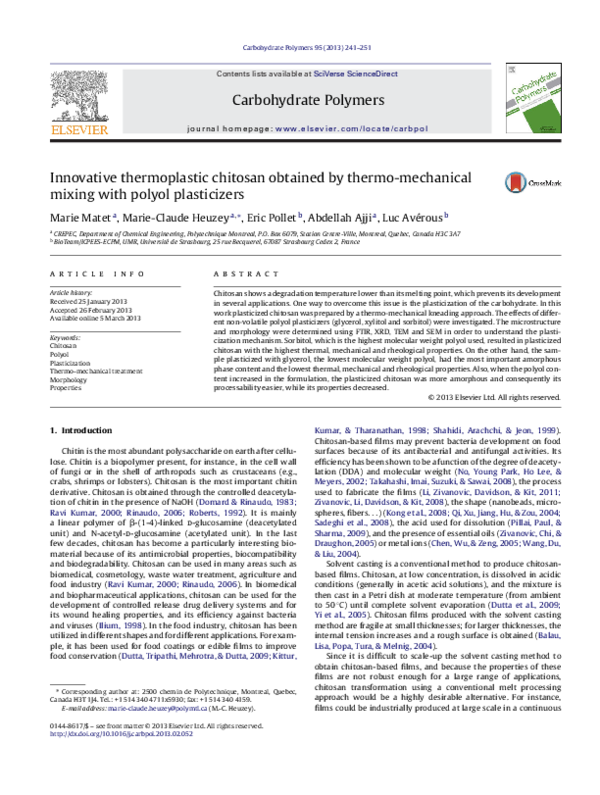 (PDF) Innovative thermoplastic chitosan obtained by thermo-mechanical ...