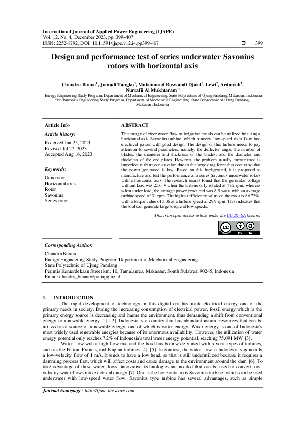 (PDF) Design and performance test of series underwater Savonius rotors ...