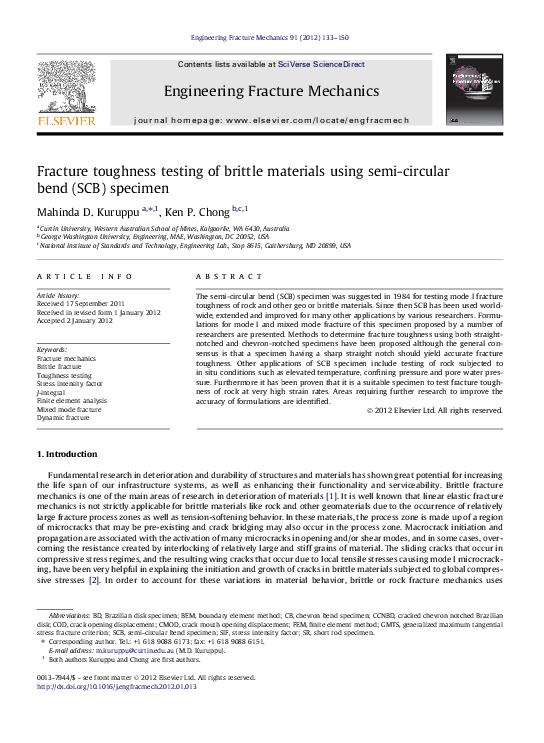 (PDF) Fracture toughness testing of brittle materials using semi ...