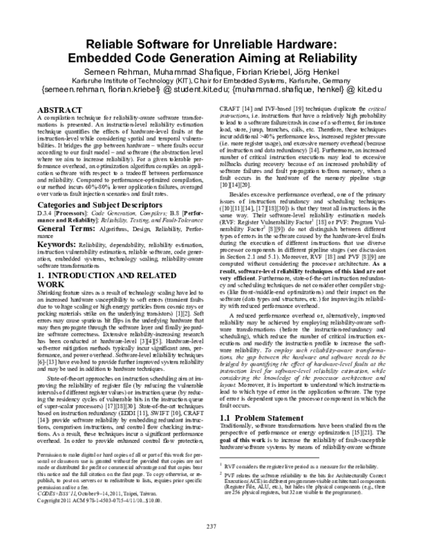 (PDF) Reliable software for unreliable hardware