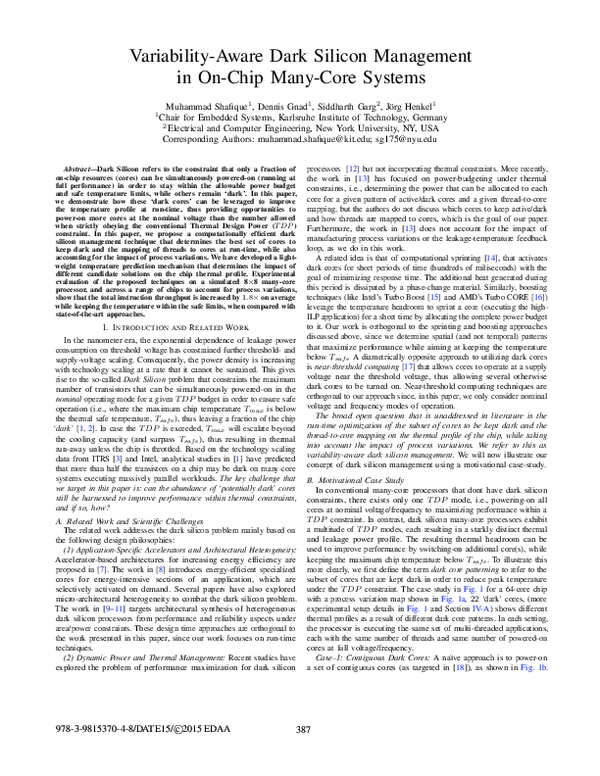 Pdf Variability Aware Dark Silicon Management In On Chip Many Core Systems Muhammad Shafique