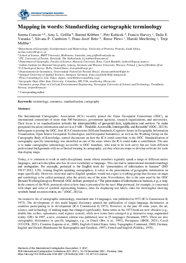 (PDF) Standardizing Cartographic Terminology