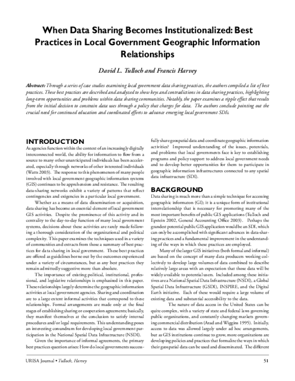 (PDF) Best Practices in Local Government Data Sharing