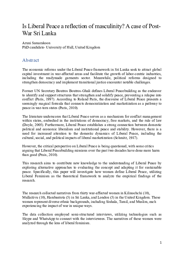 (DOC) Is Liberal Peace a reflection of masculinity? A case of Post-War ...