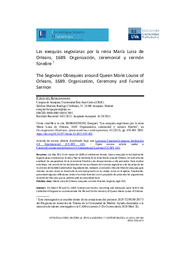 (PDF) Las exequias segovianas por la reina María Luisa de Orleans, 1689 ...