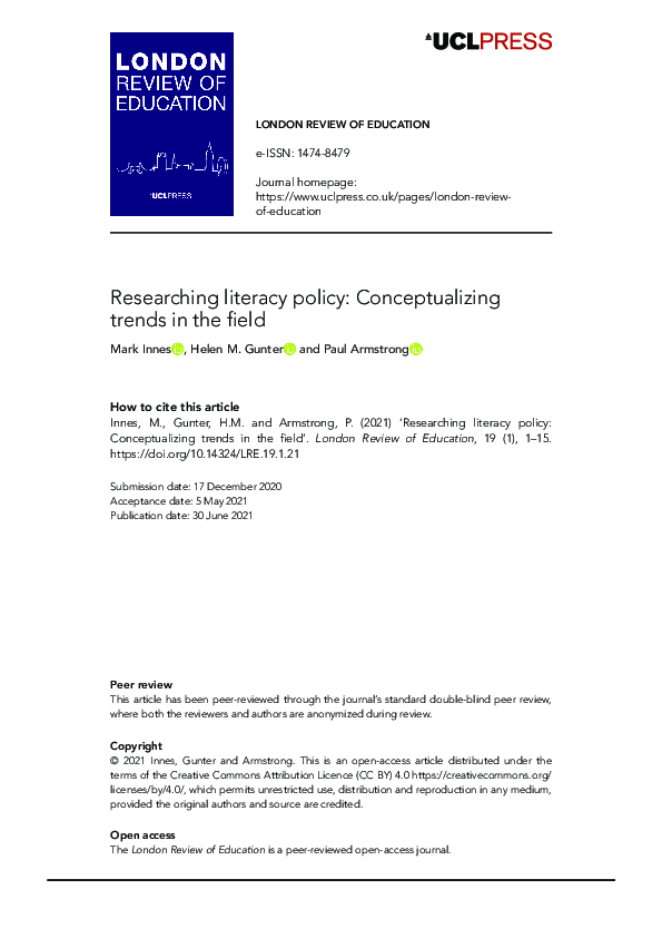 (PDF) Researching literacy policy: Conceptualizing trends in the field