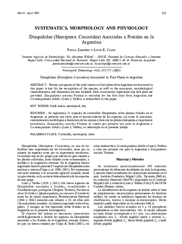 (PDF) Diaspididae (Hemiptera: Coccoidea) asociadas a frutales en la ...