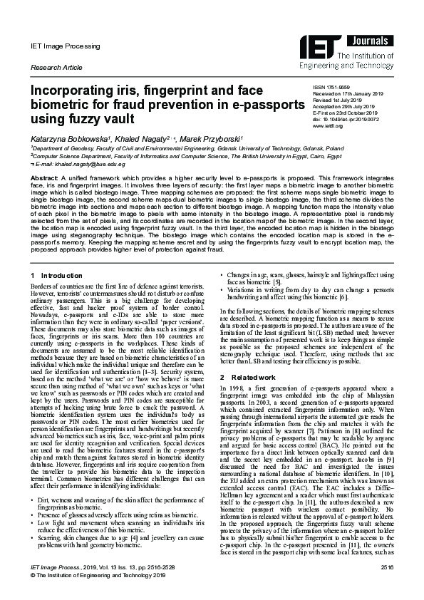 (PDF) Incorporating iris, fingerprint and face biometric for fraud prevention in e‐passports ...