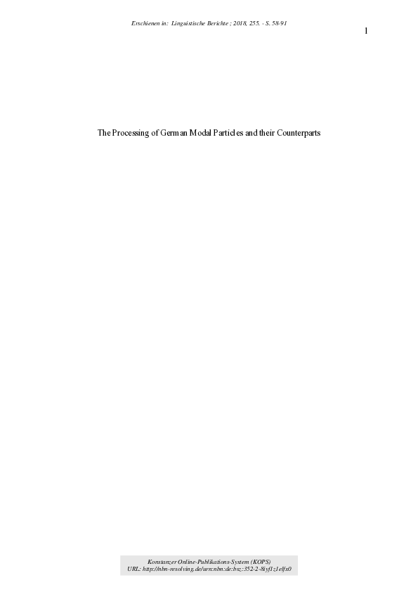 (PDF) The processing of German modal particles and their counterparts