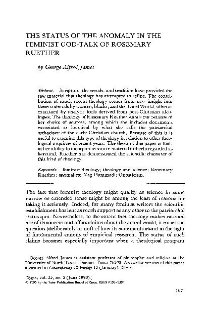 (PDF) The Status of the Anomaly in the Feminist God-Talk of Rosemary ...