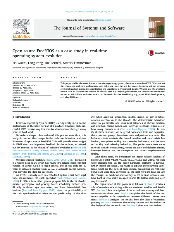 (PDF) Open source FreeRTOS as a case study in real-time operating system evolution
